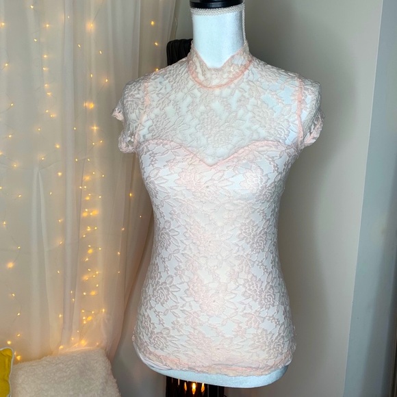 VENUS | Tops | Venus Light Pink Lace Short Sleeve W Camisole | Poshmark